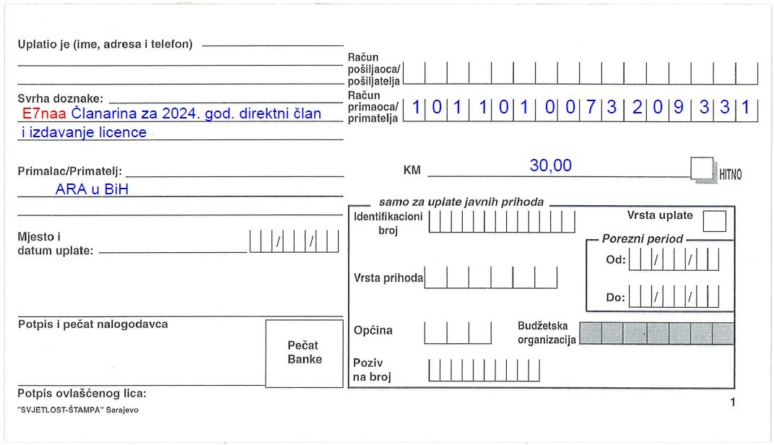 Uputstvo Za Uplate - Asocijacija radioamatera u BiH